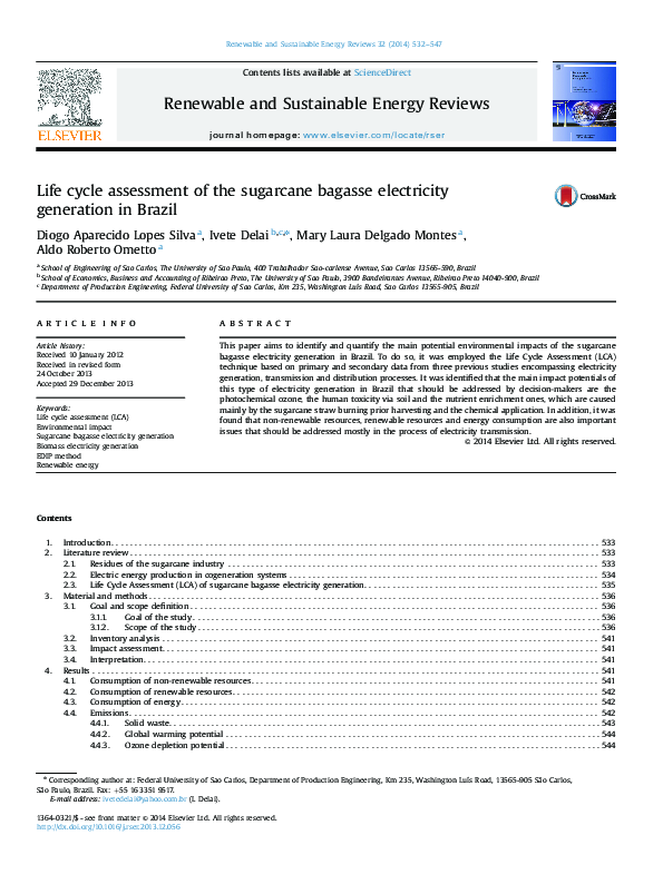 (PDF) Life cycle assessment of the sugarcane bagasse electricity ...