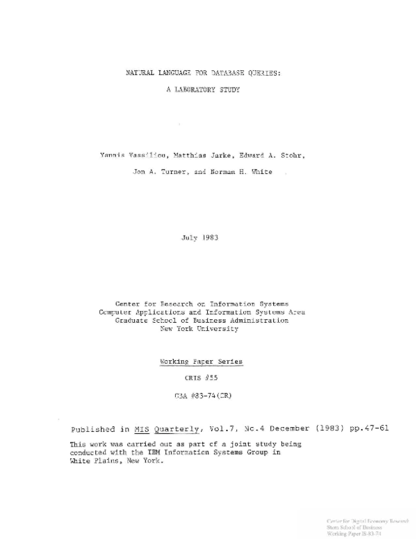 (PDF) Natural Language for Database Queries: A Laboratory Study