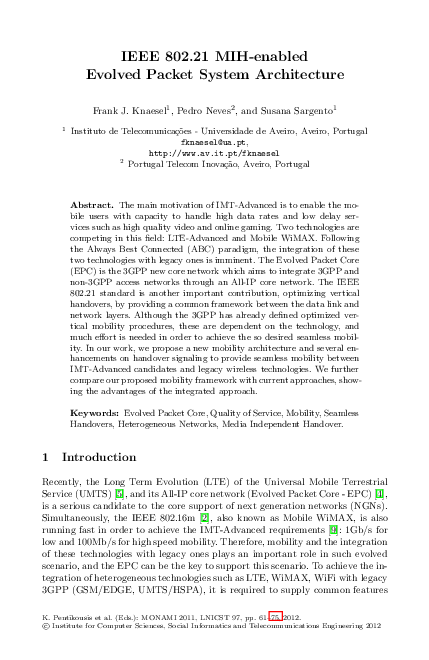 (PDF) IEEE 802.21 MIH-enabled evolved packet system architecture