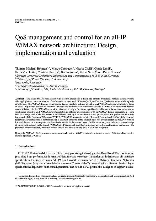 (PDF) QoS Management and Control for an All-IP WiMAX Network Architecture: Design ...