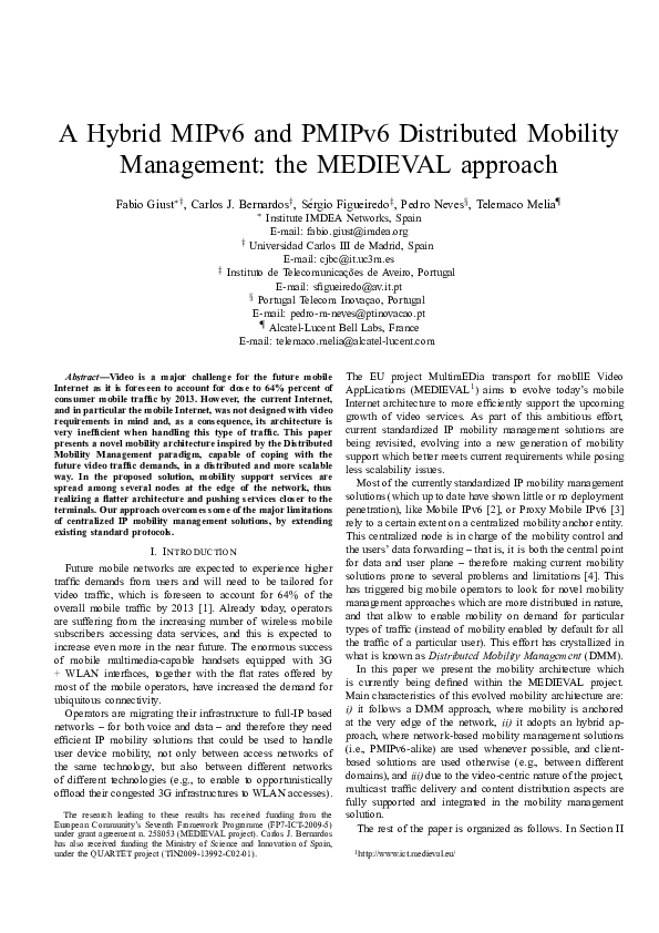 Pdf A Hybrid Mipv6 And Pmipv6 Distributed Mobility Management The Medieval Approach