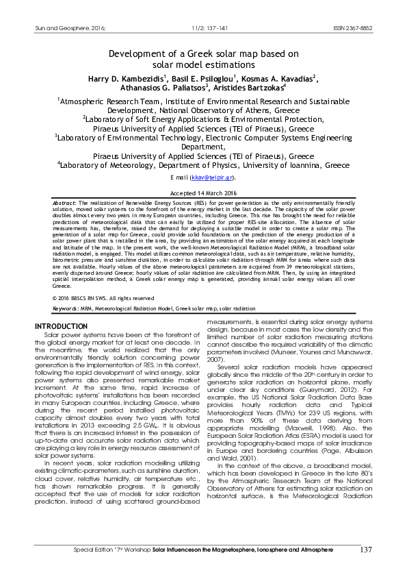 (PDF) Development of a Greek solar map based on solar model estimations