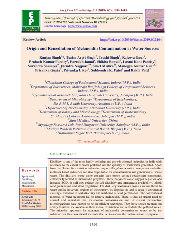 (PDF) Origin and Remediation of Melanoidin Contamination in Water ...