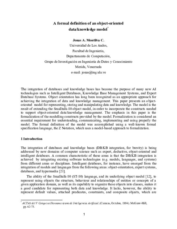 (PDF) A formal definition of an object-oriented data/knowledge model