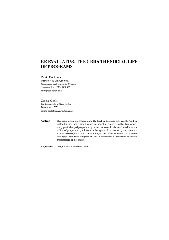 (PDF) Re-Evaluating The Grid: The Social Life of Programs
