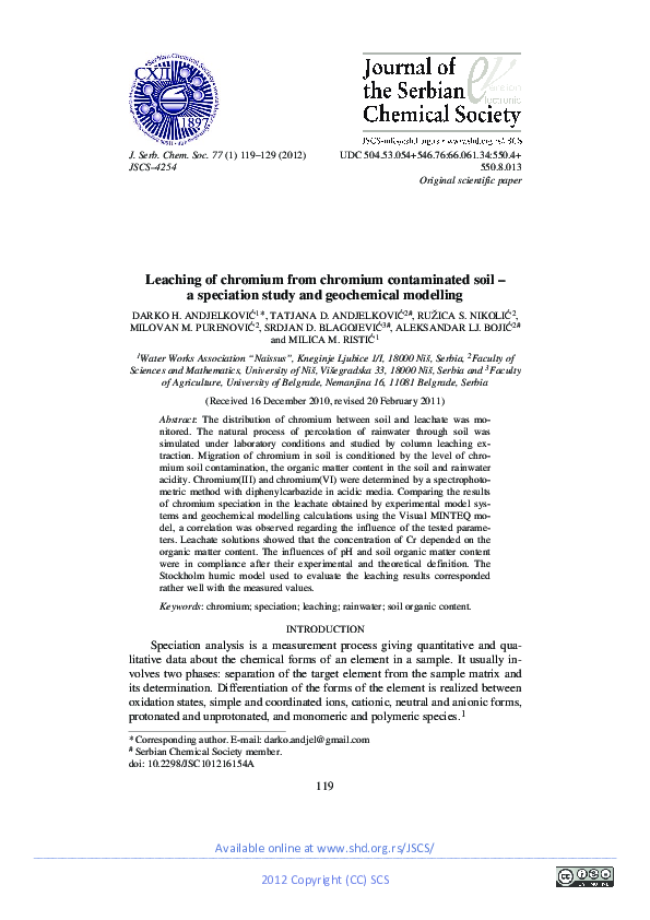 (PDF) Leaching of chromium from chromium contaminated soil: Speciation study and geochemical ...