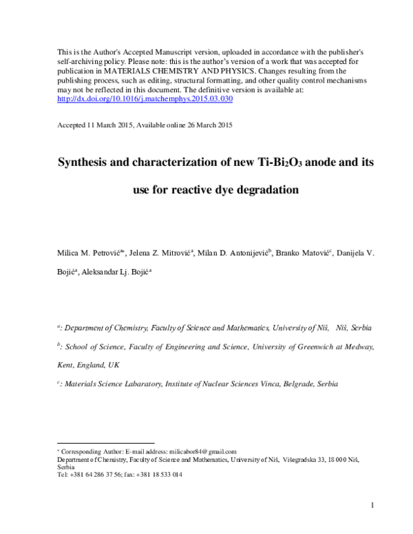 (PDF) Synthesis and characterization of new Ti–Bi2O3 anode and its use ...
