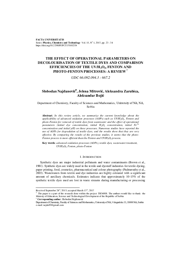 (PDF) The effect of operational parameters on decolourisation of textile dyes and comparison ...
