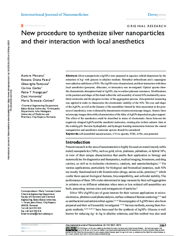 (PDF) New procedure to synthesize silver nanoparticles and their interaction with local anesthetics