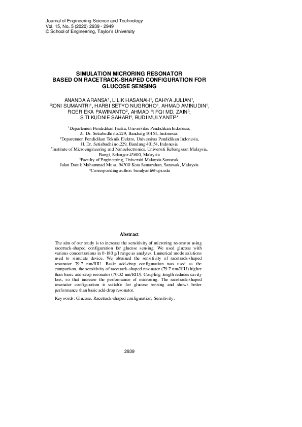 Pdf Simulation Microring Resonator Based On Racetrack Shaped Configuration For Glucose Sensing