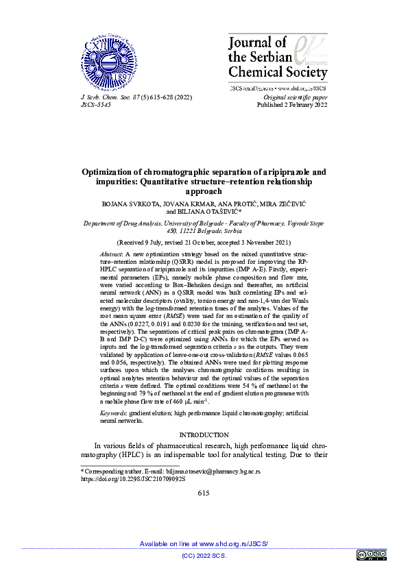 (PDF) Optimization of chromatographic separation of aripiprazole and impurities: Quantitative ...
