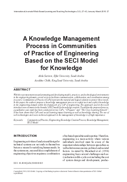 (PDF) A Knowledge Management Process in Communities of Practice of Engineering Based on the SECI ...