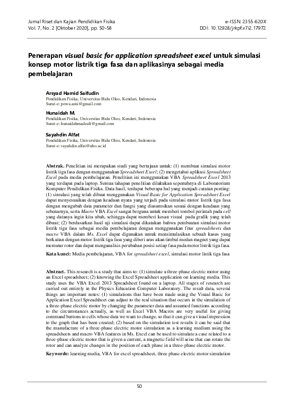 Pdf Penerapan Visual Basic For Application Spreadsheet Excel Untuk
