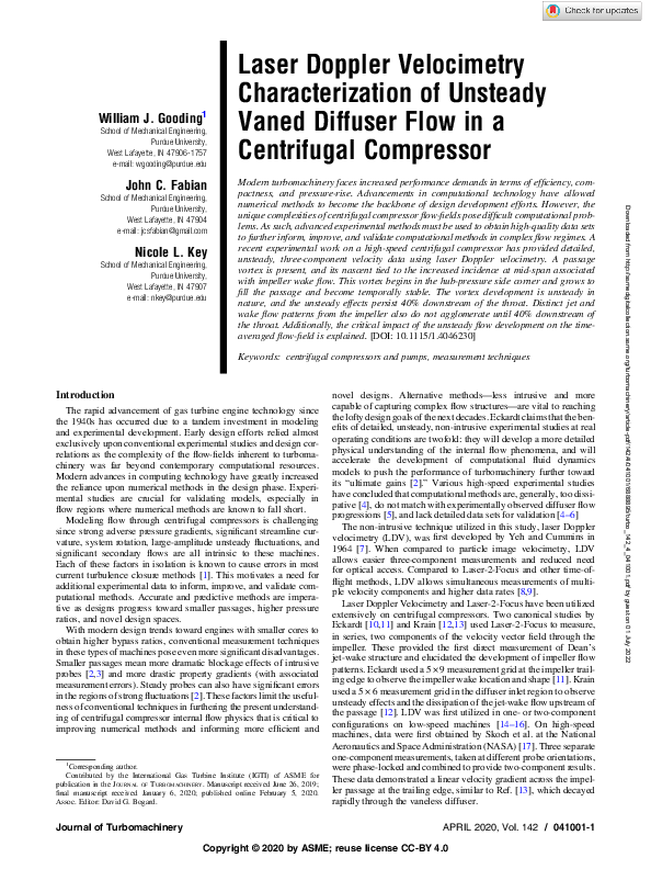 (PDF) Laser Doppler Velocimetry Characterization of Unsteady Vaned Diffuser Flow in a ...