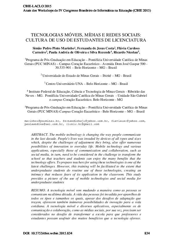 (PDF) Tecnologias móveis, mídias e redes sociais: cultura de uso de ...