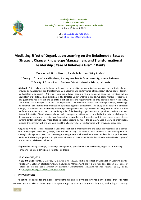 (PDF) Mediating Effect of Organization Learning on the Relationship Between Strategic Change ...