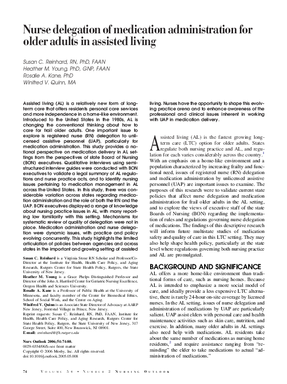 (PDF) Nurse delegation of medication administration for older adults in ...