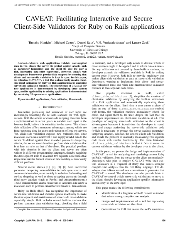 (PDF) CAVEAT: Facilitating Interactive and Secure Client-Side Validators for Ruby on Rails ...