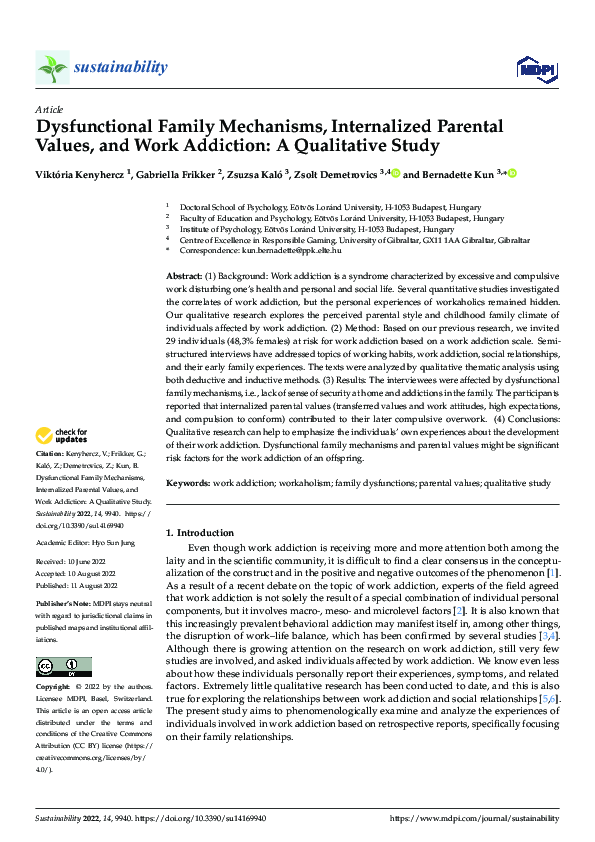(PDF) Dysfunctional Family Mechanisms, Internalized Parental Values ...