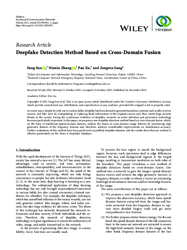 (PDF) Deepfake Detection Method Based on Cross-Domain Fusion