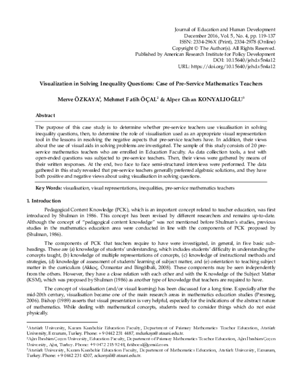 (PDF) Visualization in Solving Inequality Questions: Case of Pre-Service Mathematics Teachers