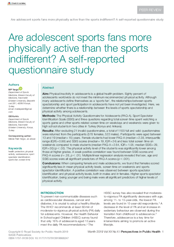 (PDF) Are adolescent sports fans more physically active than the sports ...