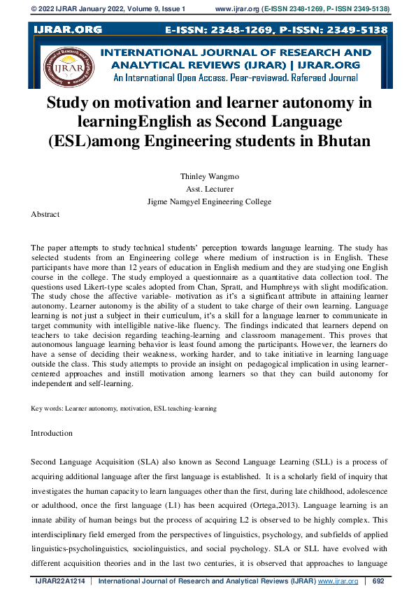 (PDF) Study on Motivation and Learner Autonomy in Learning English as ...