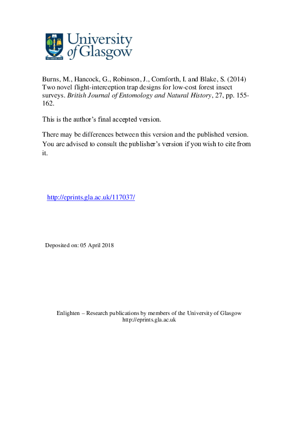 (PDF) Two novel flight-interception trap designs for low-cost forest ...