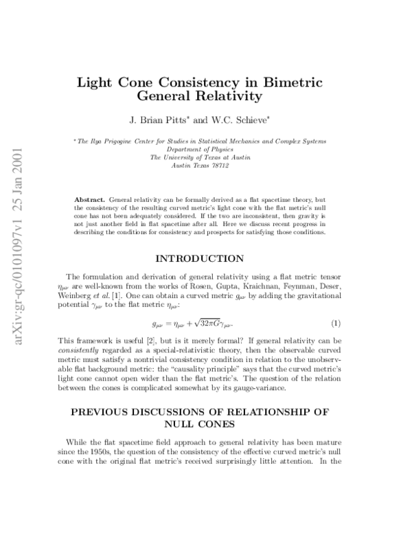 (PDF) Light cone consistency in bimetric general relativity