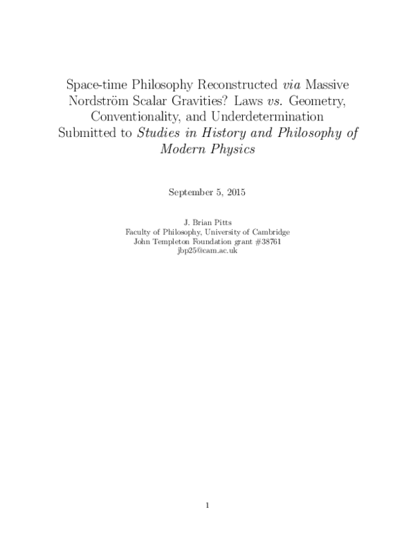 (PDF) Space–time philosophy reconstructed via massive Nordström scalar ...