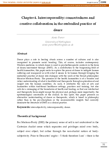 (PDF) Intercorporeality: connectedness and creative collaboration in the embodied practice of dance