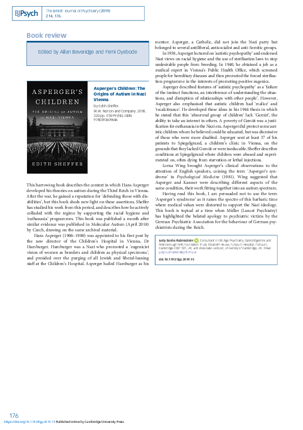 (PDF) Asperger's Children: The Origins of Autism in Nazi Vienna By ...