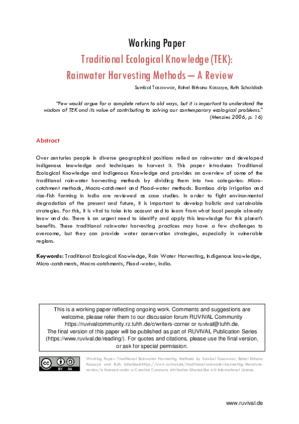 (PDF) Traditional Ecological Knowledge (TEK): Rainwater Harvesting ...