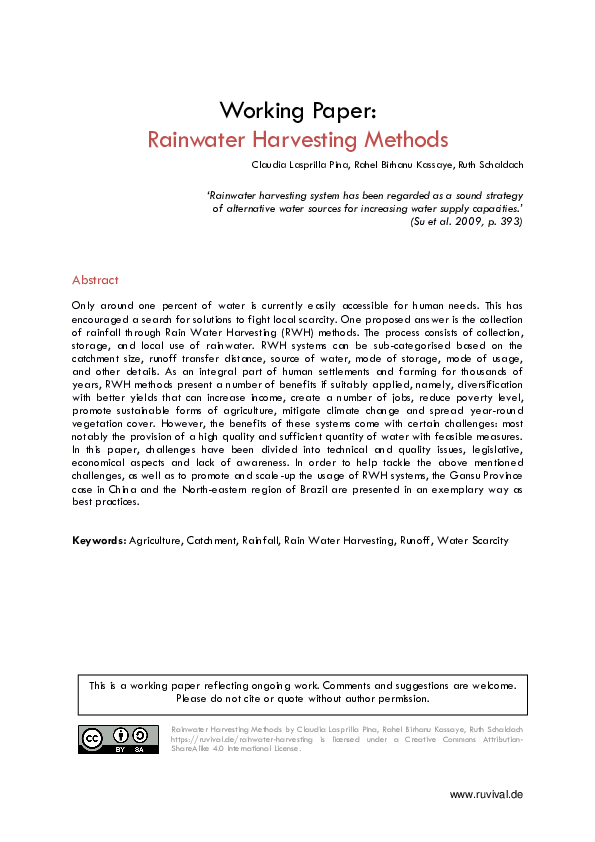 (PDF) Working Paper : Rainwater Harvesting Methods | Ruth Schaldach ...