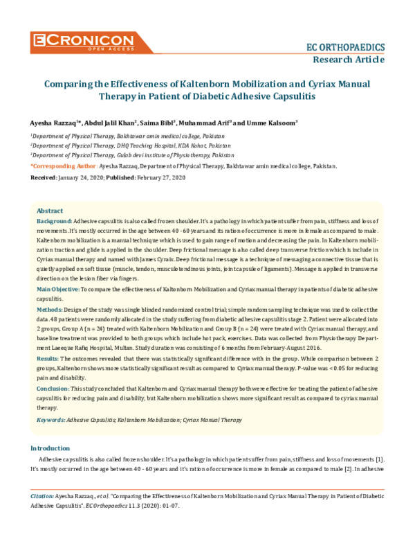 (PDF) Comparing the Effectiveness of Kaltenborn Mobilization and Cyriax ...