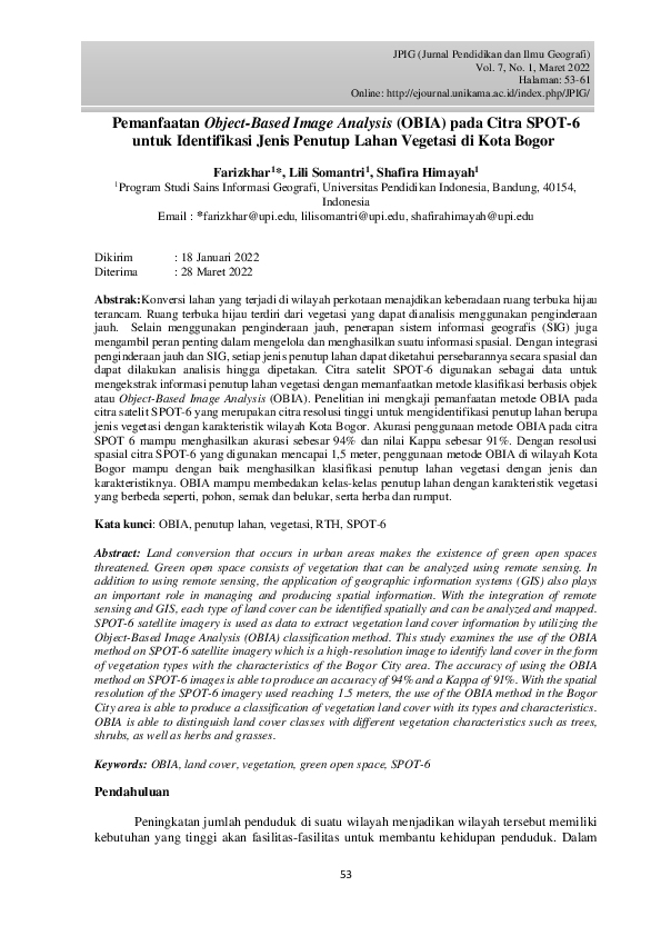 (PDF) Pemanfaatan Object-Based Image Analysis (OBIA) pada Citra SPOT-6 ...