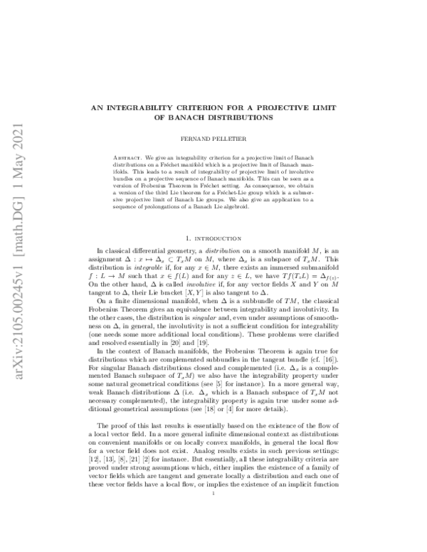(PDF) An integrability criterion for a projective limit of Banach distributions
