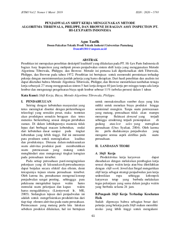 (PDF) Penjadwalan Shift Kerja Menggunakan Metode Algoritma Tibrewala ...
