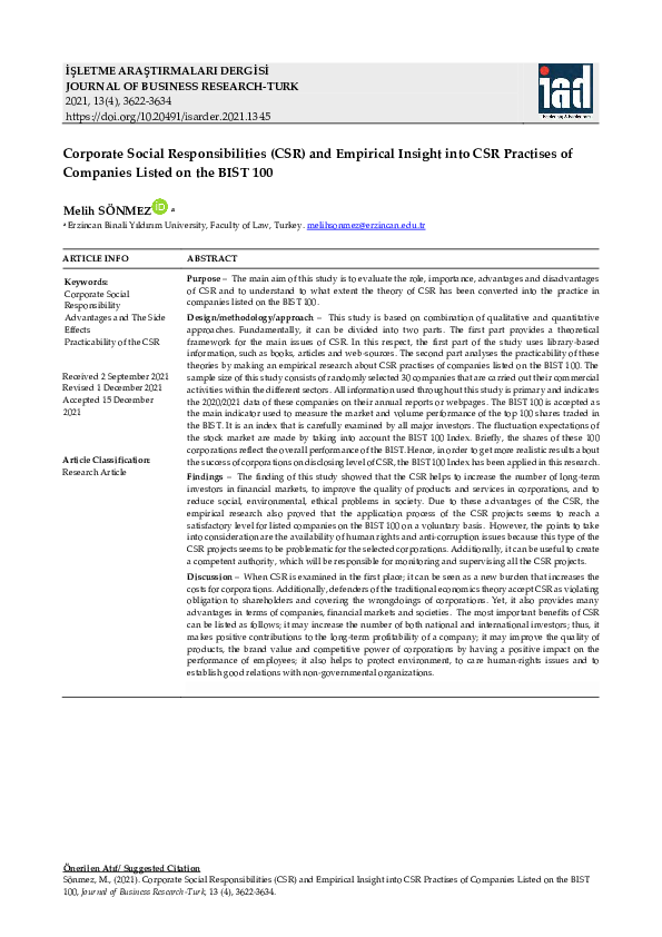 (PDF) Corporate Social Responsibilities (CSR) and Empirical Insight into CSR Practises of ...