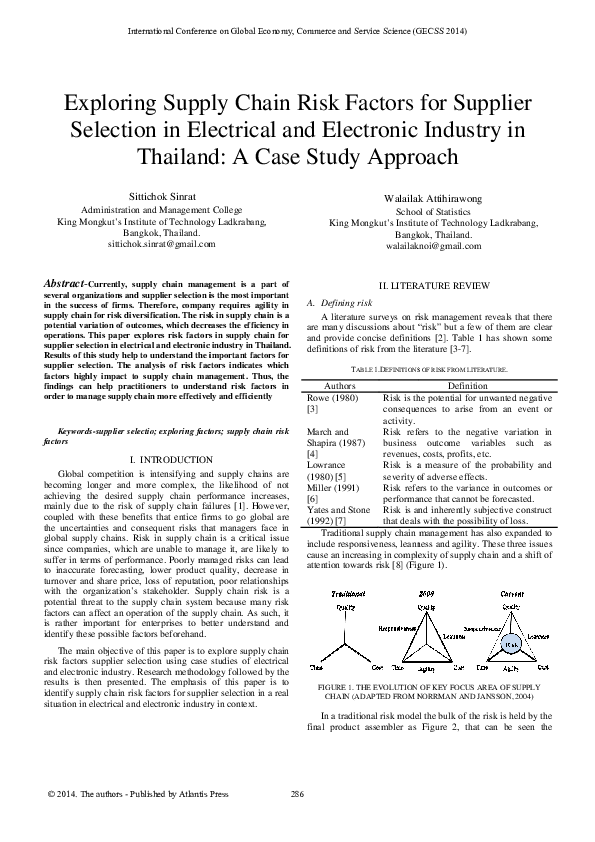 Pdf Exploring Supply Chain Risk Factors For Supplier Selection In