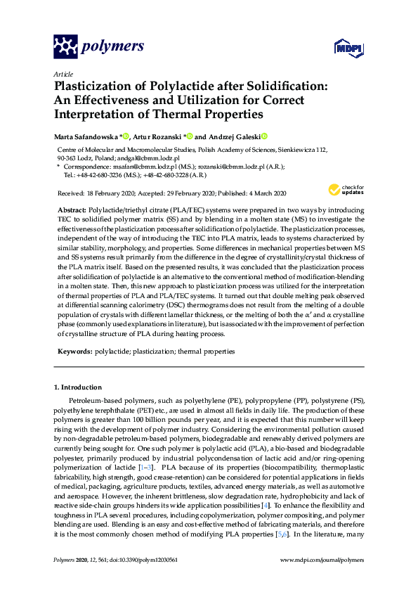 (PDF) Plasticization of Polylactide after Solidification: An ...