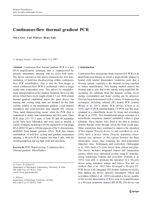 (PDF) Continuous-flow thermal gradient PCR | Carl Wittwer - Academia.edu
