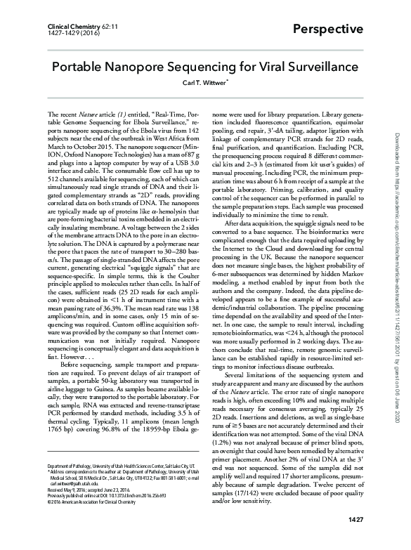 (PDF) Portable Nanopore Sequencing for Viral Surveillance (PDF) Portable Nanopore Sequencing for Viral Surveillance