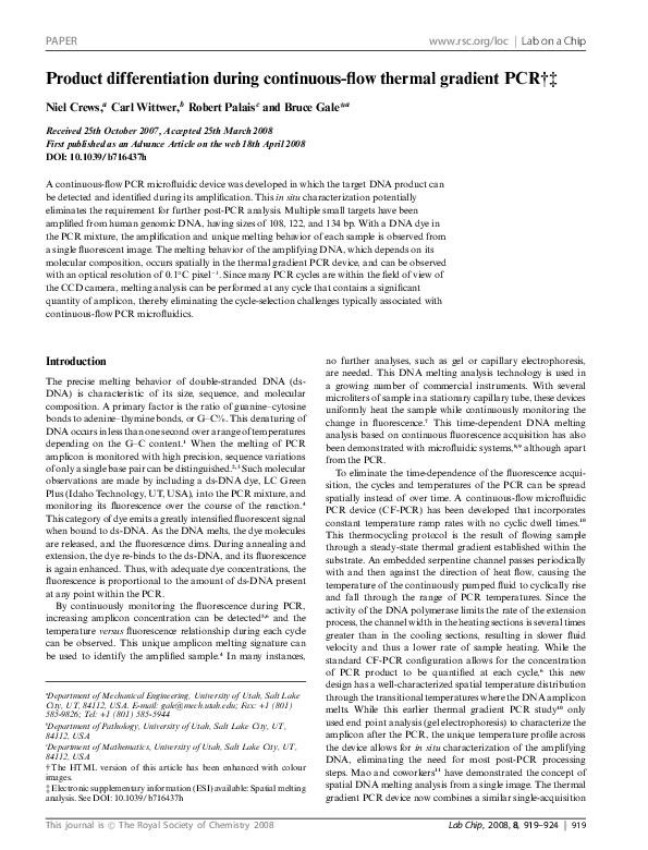 (PDF) Product differentiation during continuous-flow thermal gradient PCR
