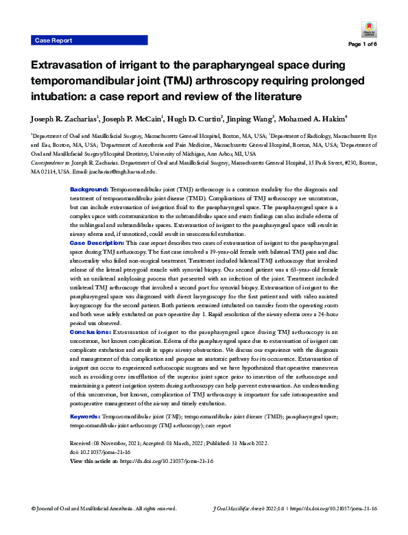 (PDF) Extravasation of irrigant to the parapharyngeal space during ...