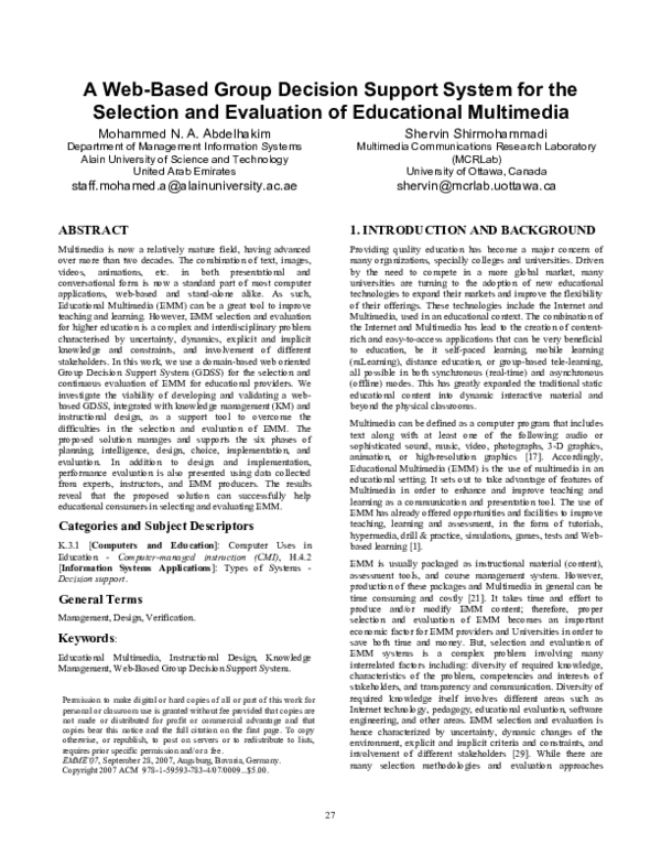 Pdf A Web Based Group Decision Support System For The Selection And Evaluation Of Educational