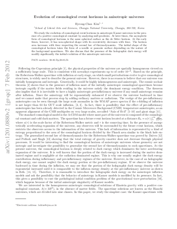 (PDF) Evolution of cosmological event horizons in anisotropic universes ...