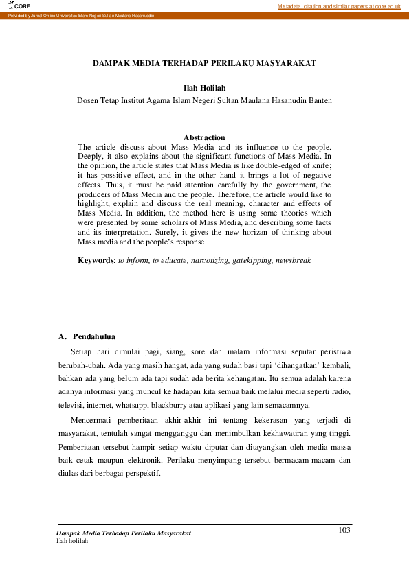 (PDF) Dampak Media Terhadap Perilaku Masyarakat