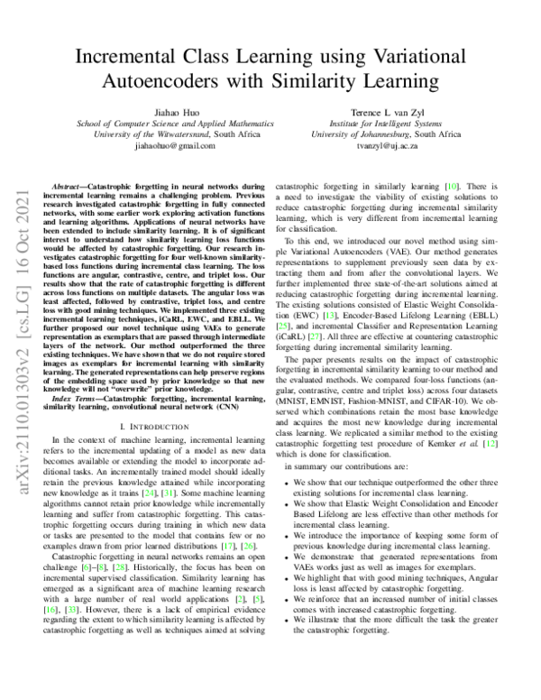 (PDF) Incremental Class Learning using Variational Autoencoders with Similarity Learning