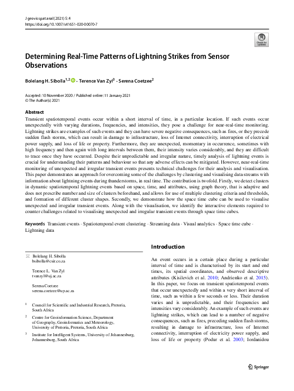 Determining Real-Time Patterns of Lightning Strikes from Sensor Observations
